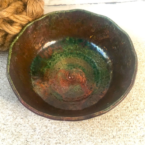 Hand Crafted | Accents | Copper Green Raku Pottery Bowl Catch All ...